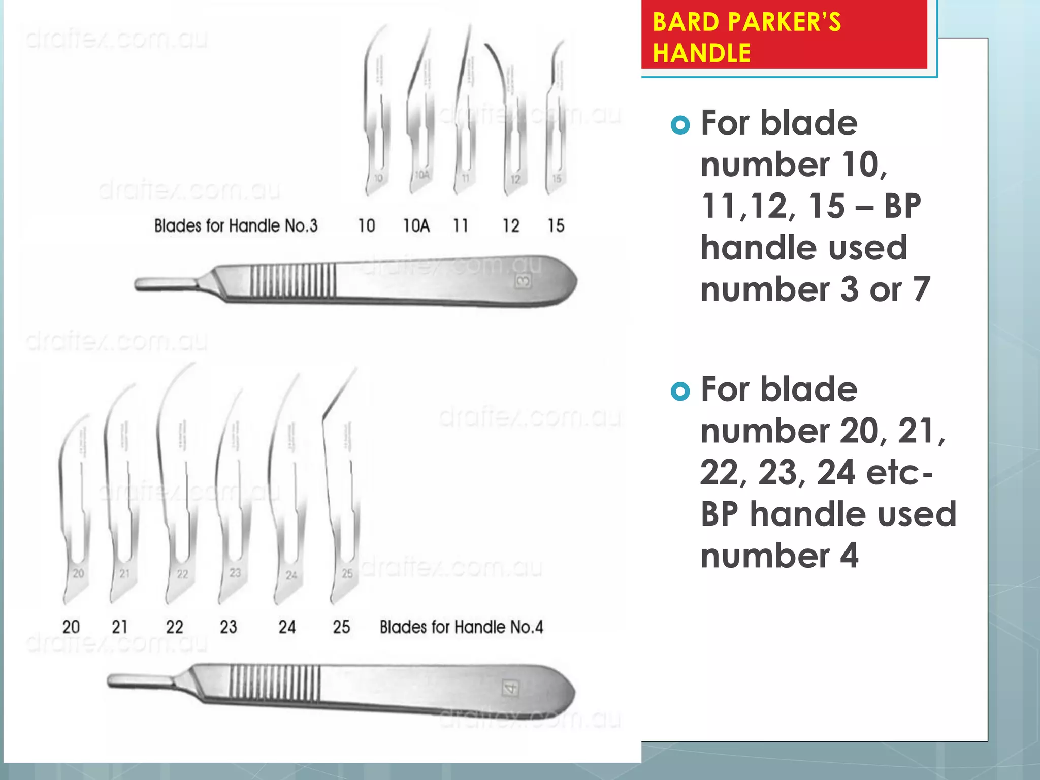 Sharp instruments (blade, bp handle, scissor needle, suture material ...