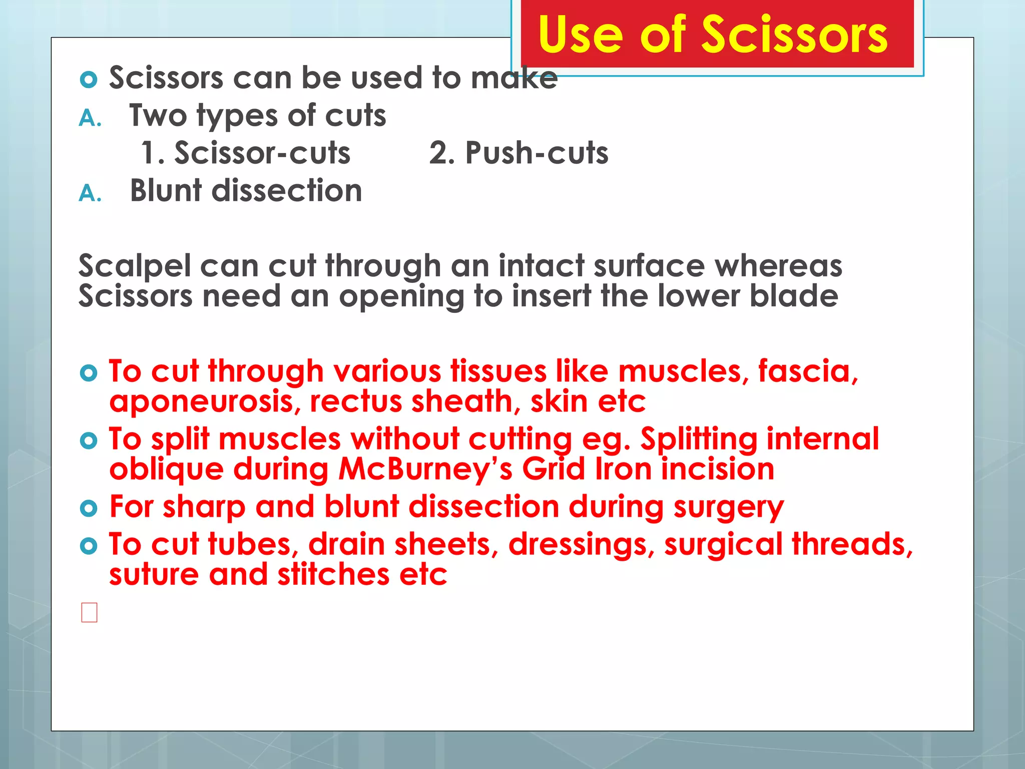 Sharp instruments (blade, bp handle, scissor needle, suture material) | PDF