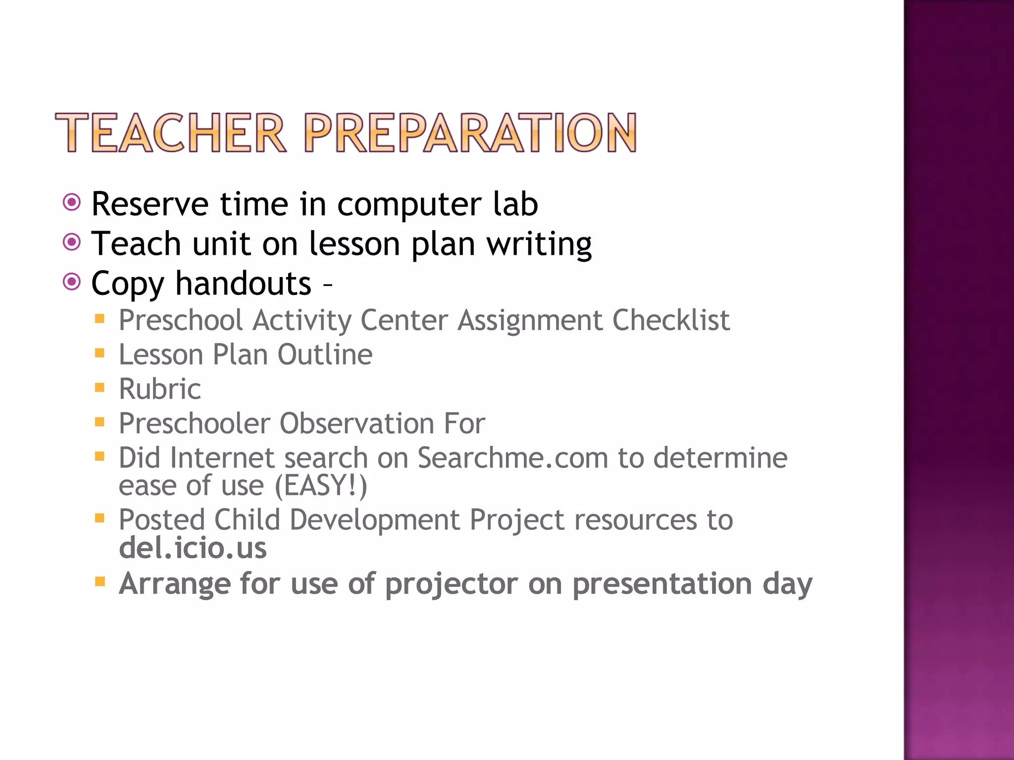 Preschool Program Portfolio Lesson Plan | PPT