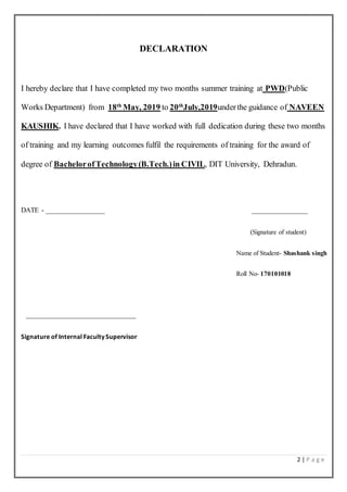 Summer Training Report On Bituminous (Asphalt) Road | DOCX