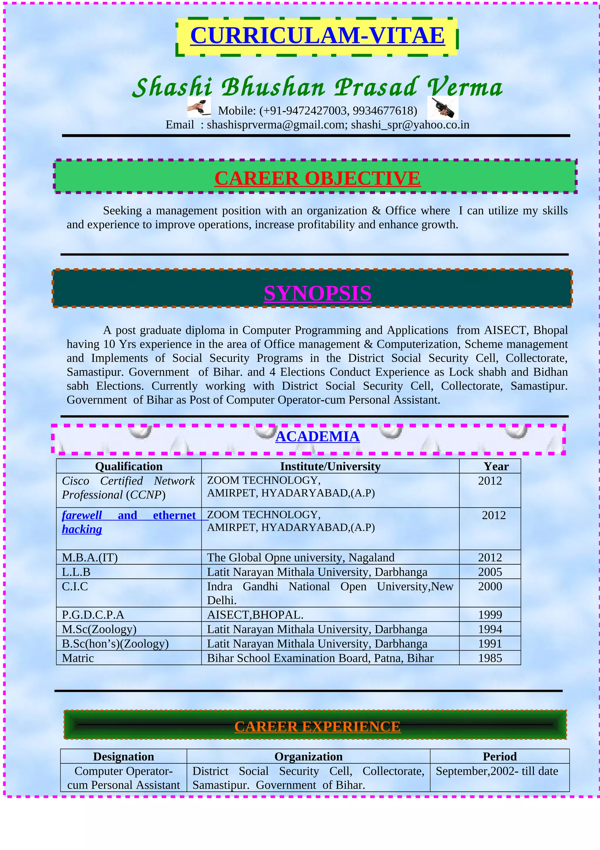 Shashi bhushan pd verma cv111(1) | PDF