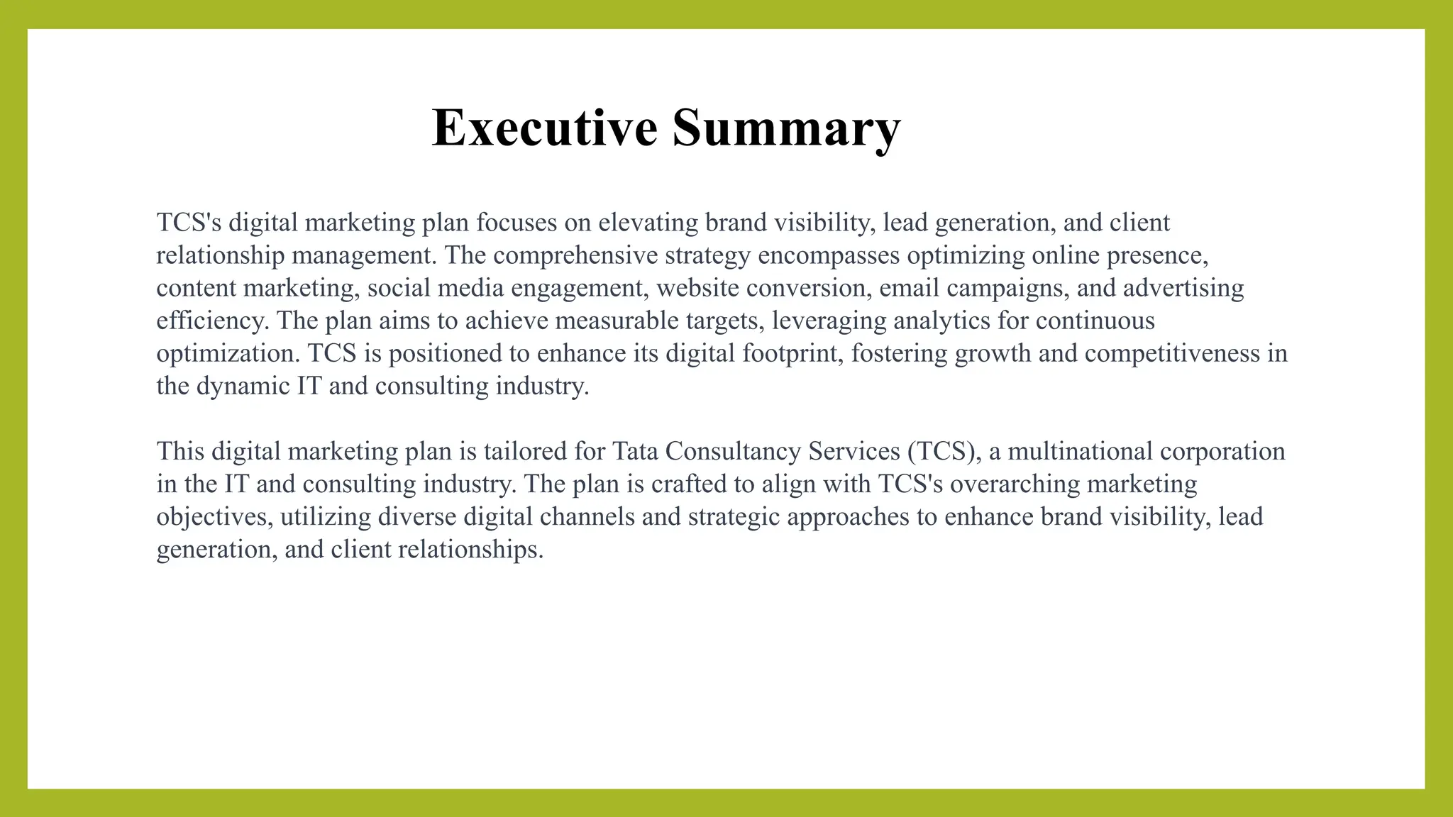 Digital Marketing Plan For the Company of TCS | PPTX