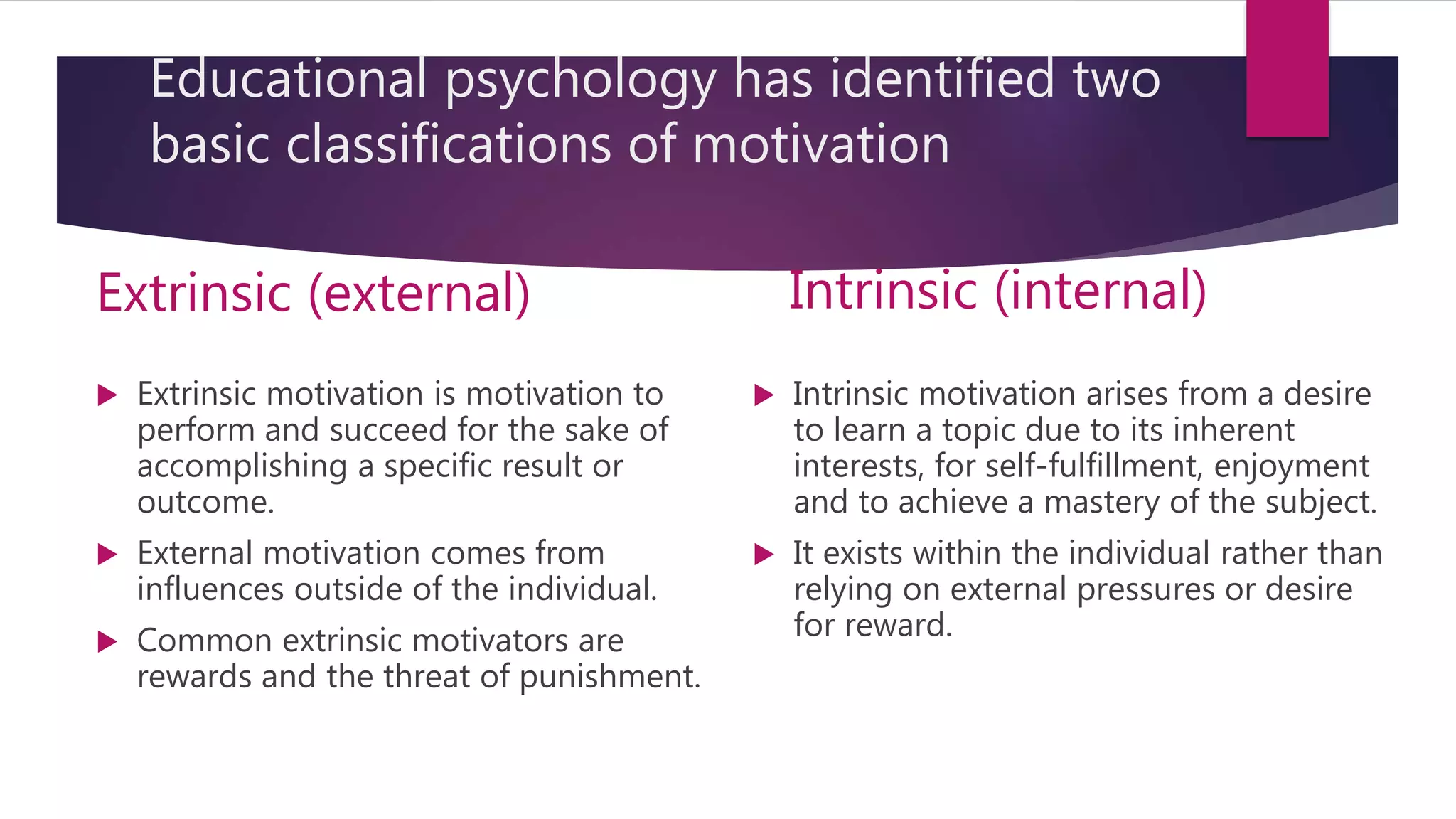 EDUCATIONAL PSYCHOLOGY :- MOTIVATION | PPTX