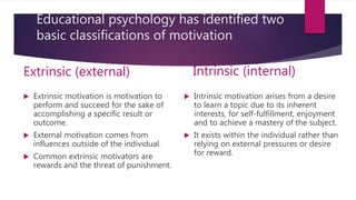 EDUCATIONAL PSYCHOLOGY :- MOTIVATION | PPTX