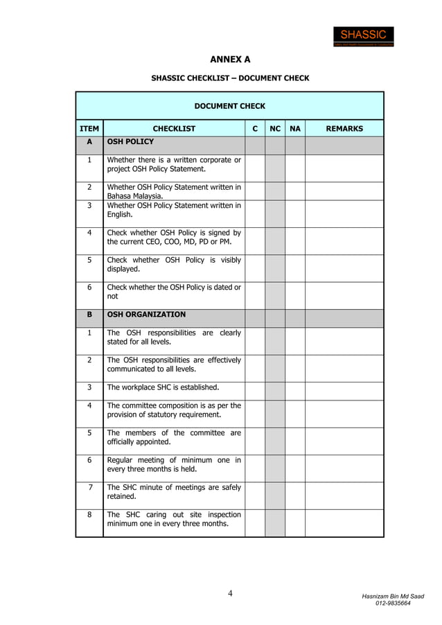 Shassic Checklist | PDF