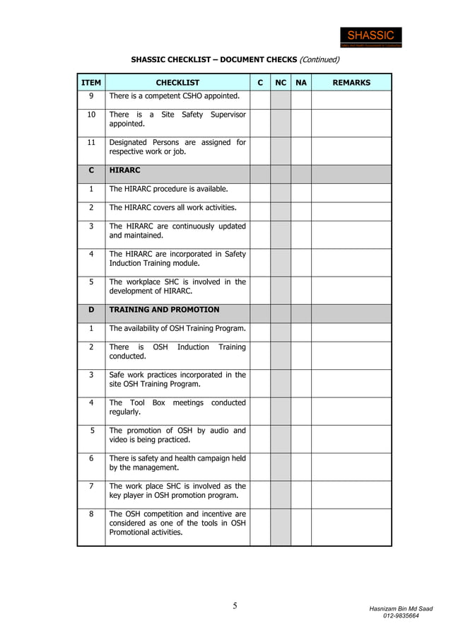 Shassic Checklist | PDF
