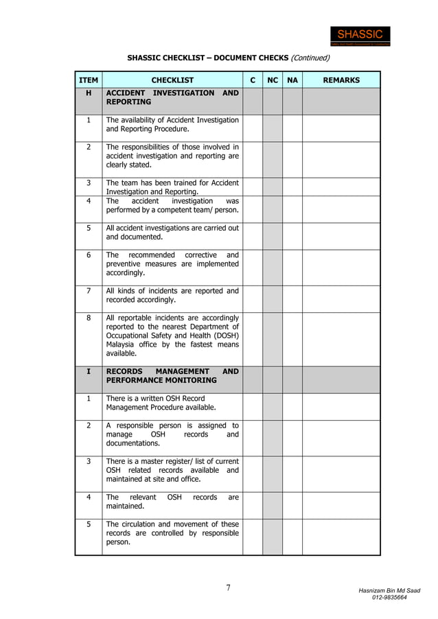 Shassic Checklist | PDF