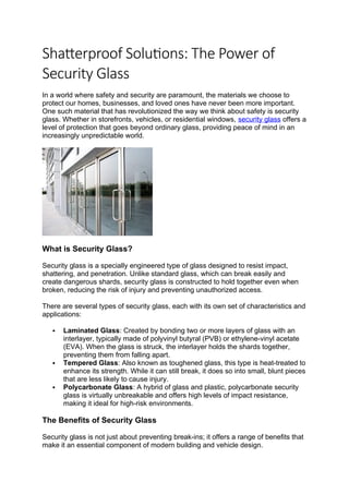 Shatterproof Solutions: The Power of Security Glass | PDF