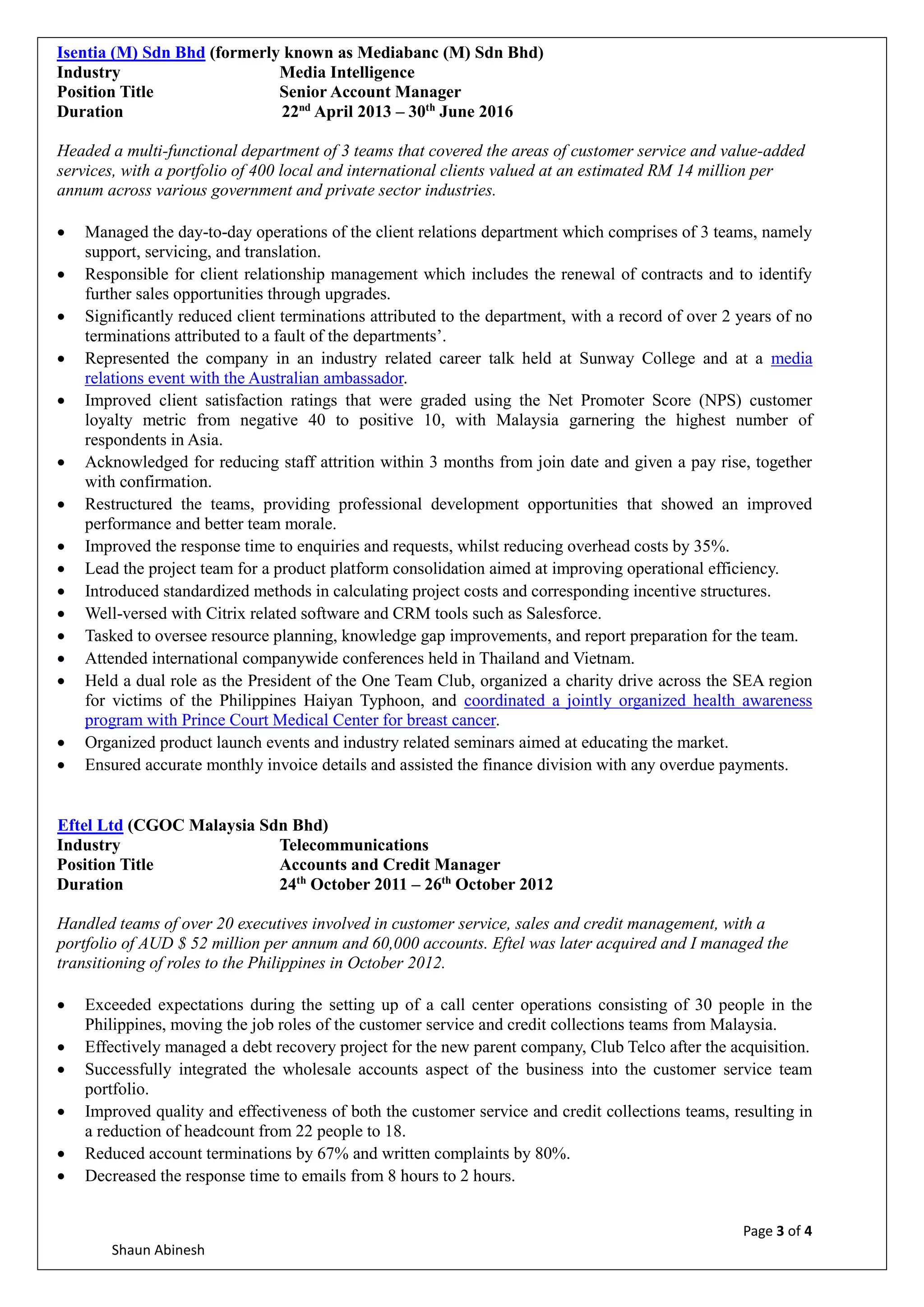 Shaun Abinesh (Resume) | PDF | Sales | Business