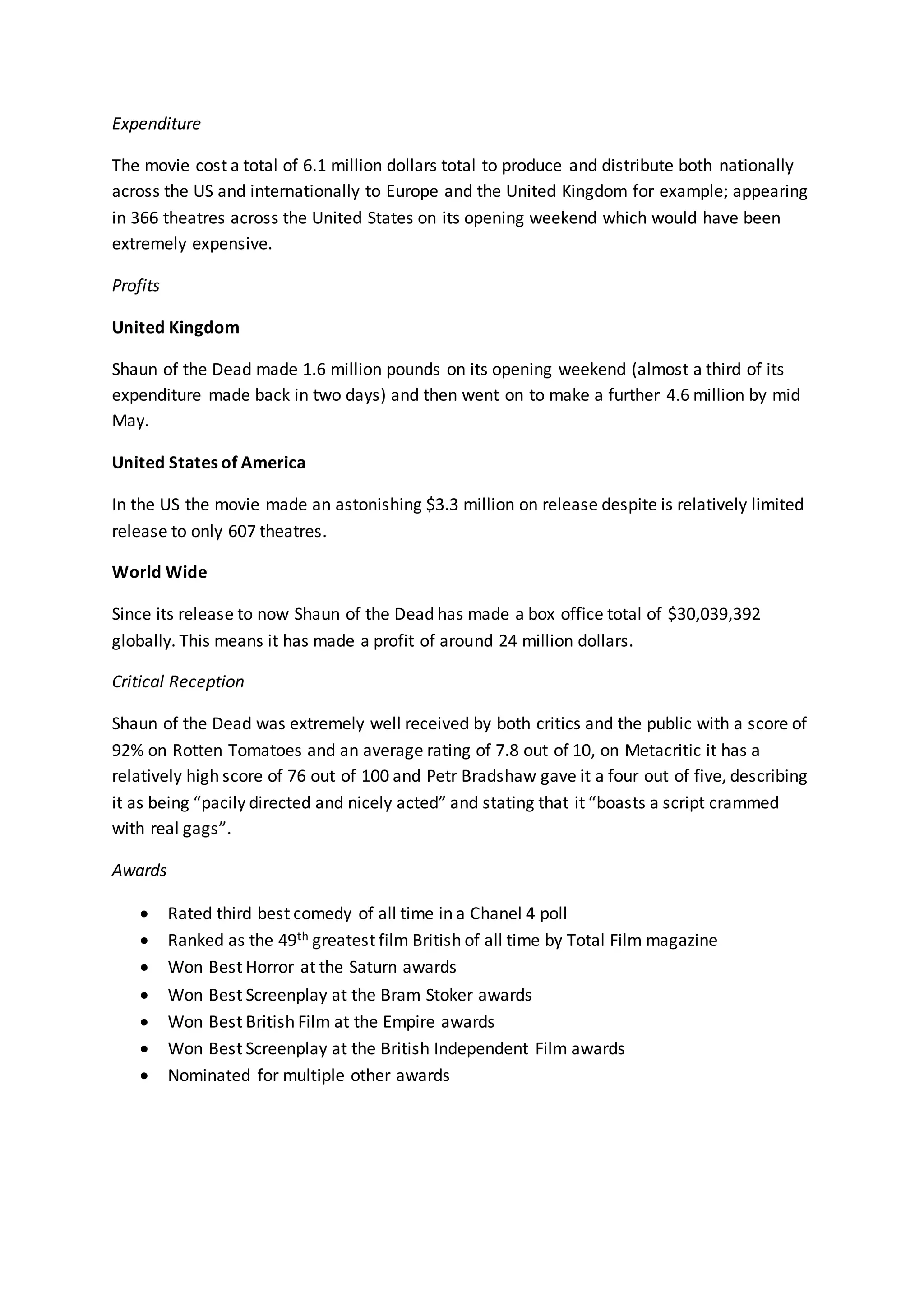 Shaun of the dead case study | DOCX