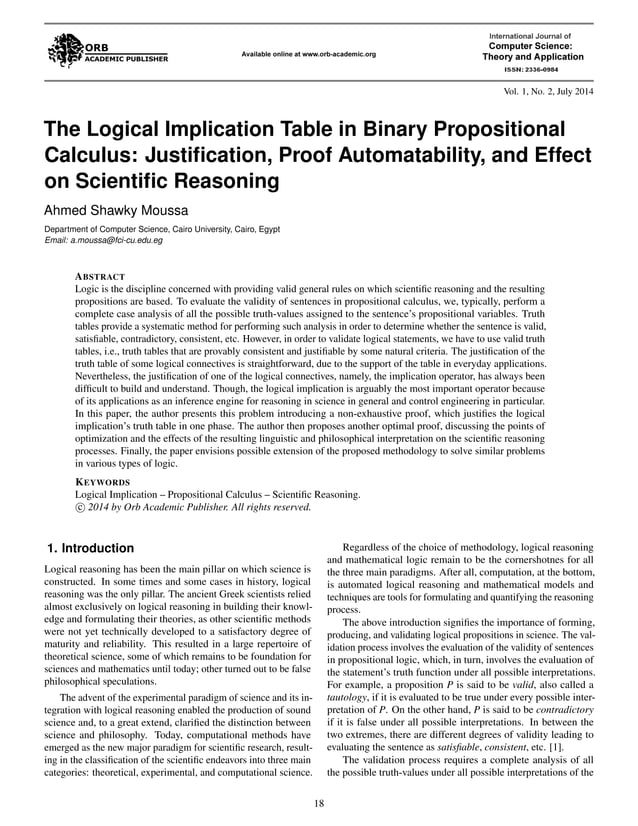 The Logical Implication Table in Binary Propositional Calculus: Justification, Proof ...