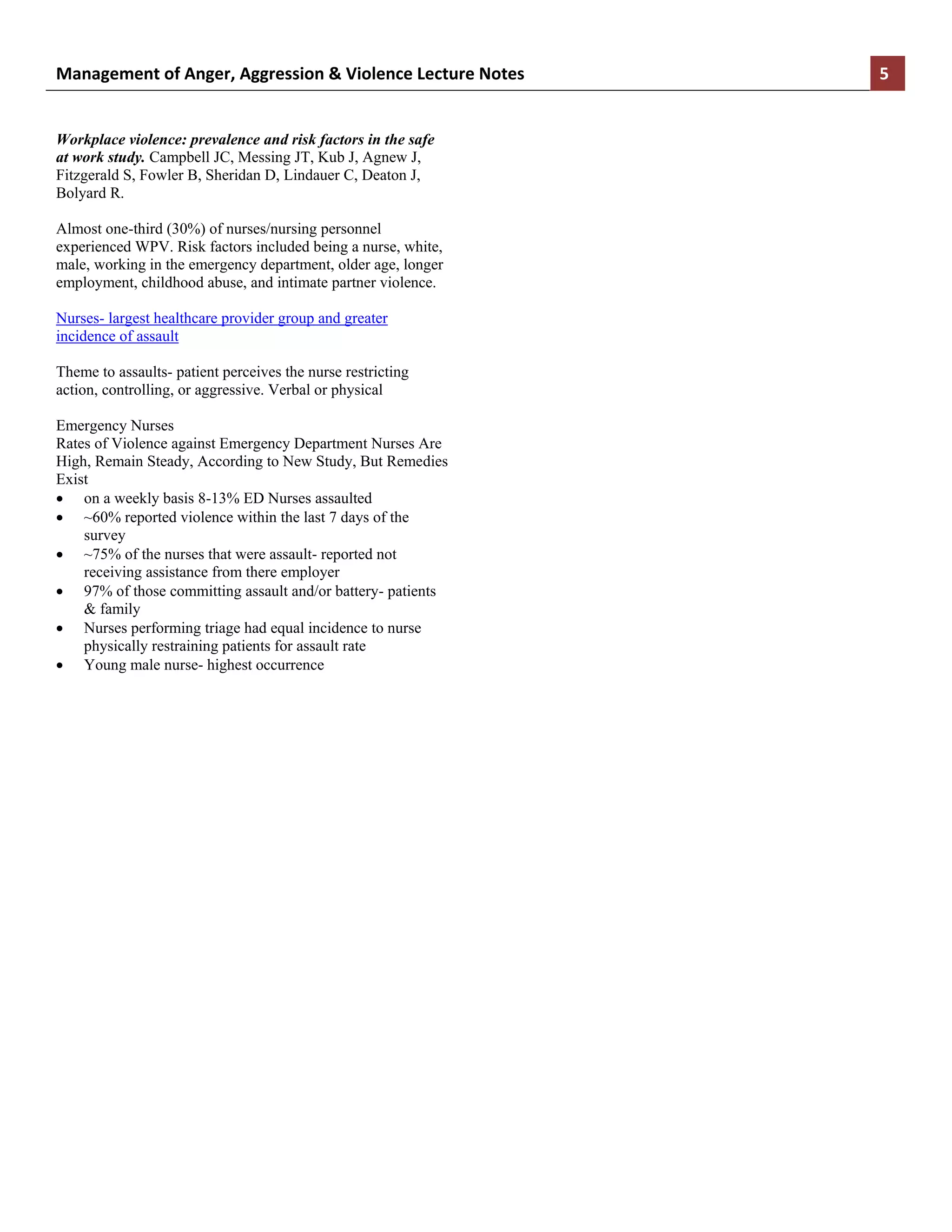 Management of Anger, Aggression & Violence lecture 2011 | PDF