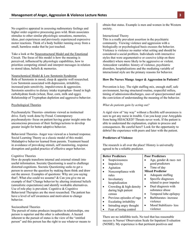 Management of Anger, Aggression & Violence lecture 2011 | PDF