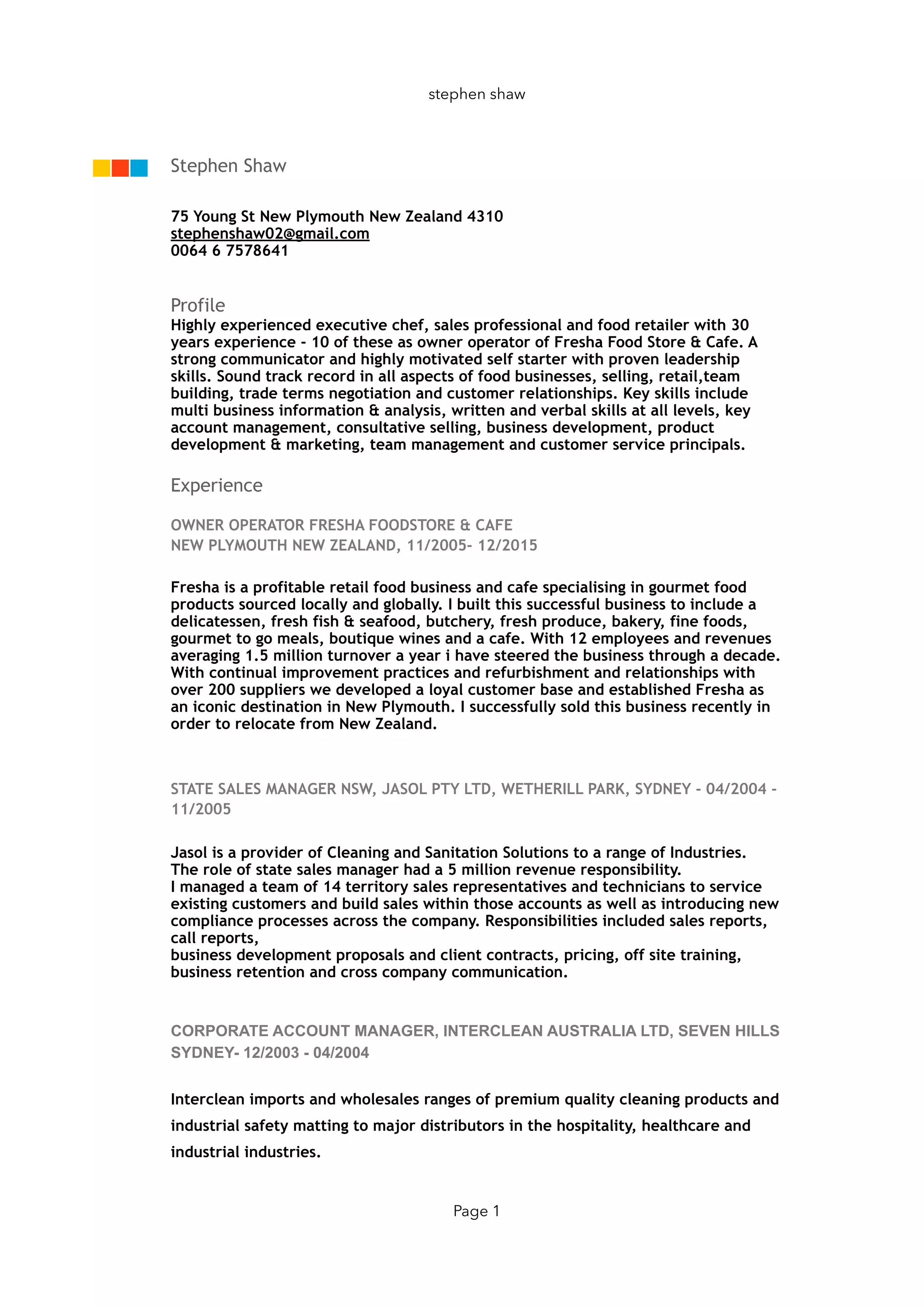 Shaw resume 2016 | PDF | Sales | Business