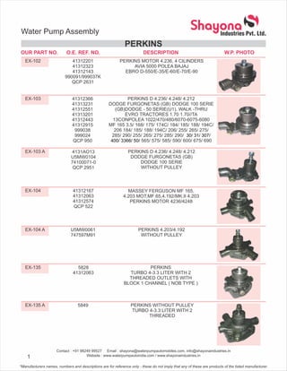 Perkins and Cummins Water Pump By Shayona Industries Private Limited | PDF