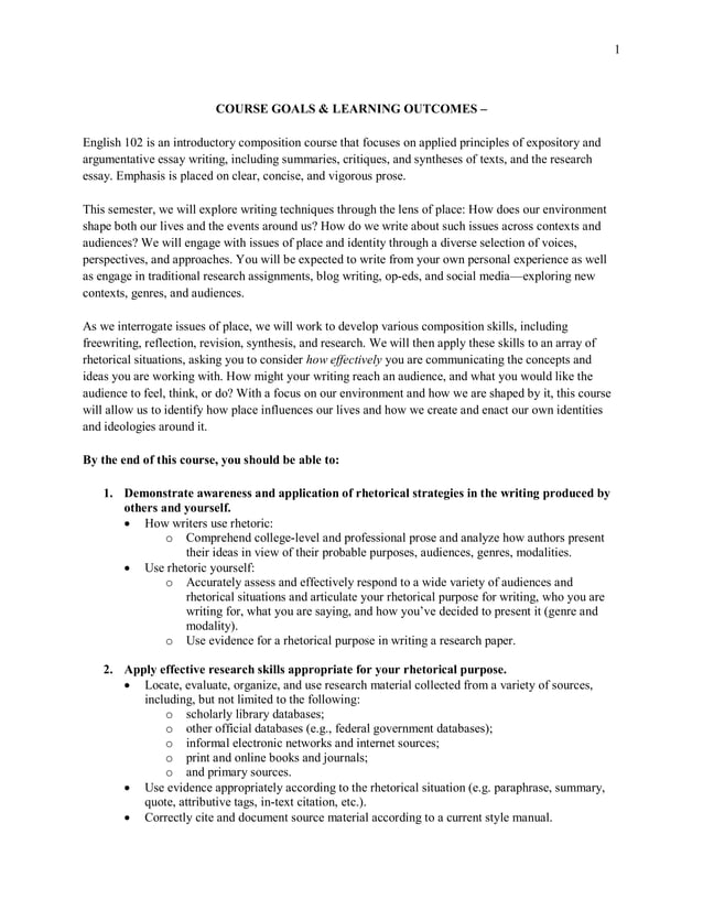 Shearer / Syllabus / English 102 | PDF