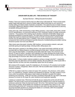 Shear Knife Blade Life 6 12 | PDF