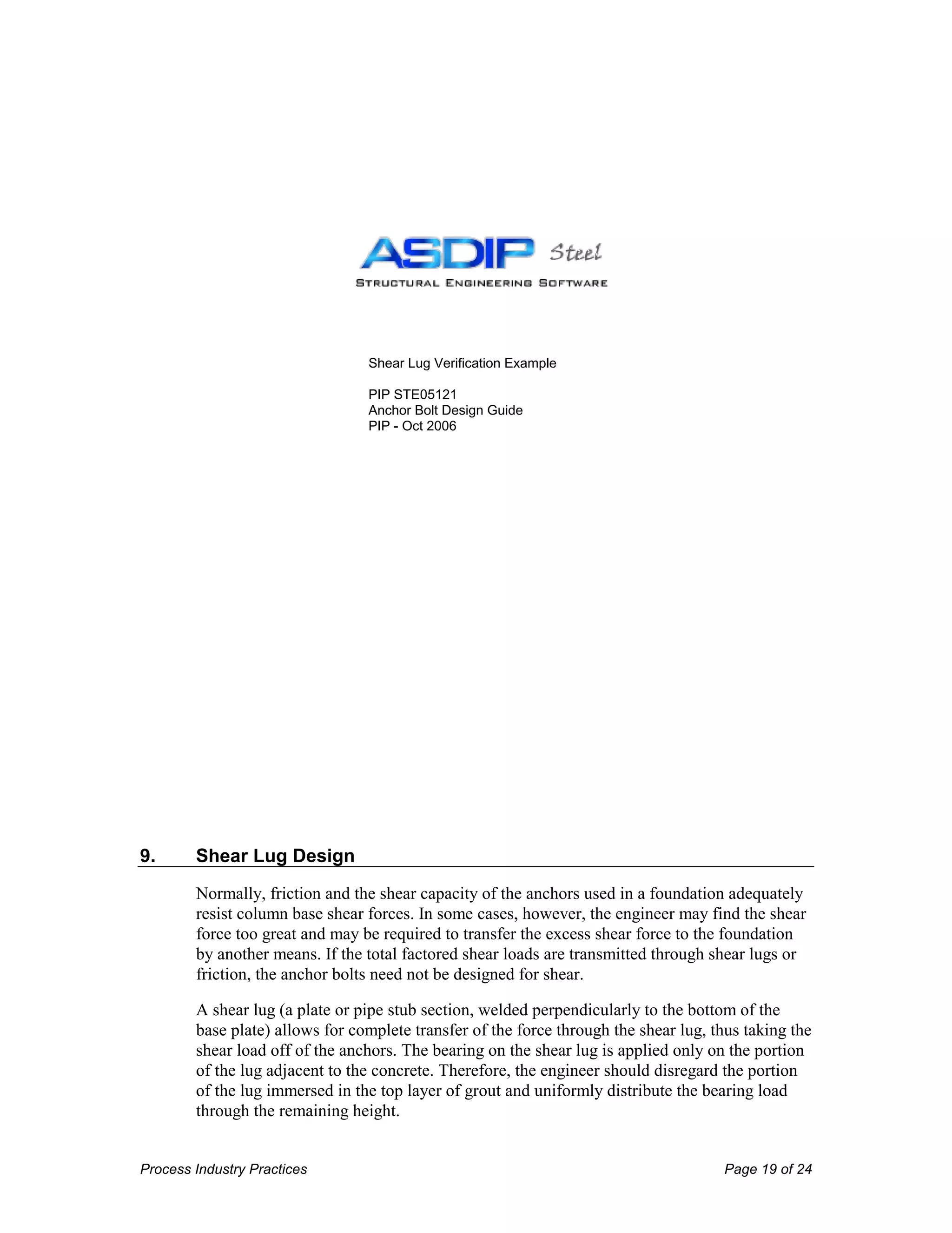 Shear lug verification example | PDF