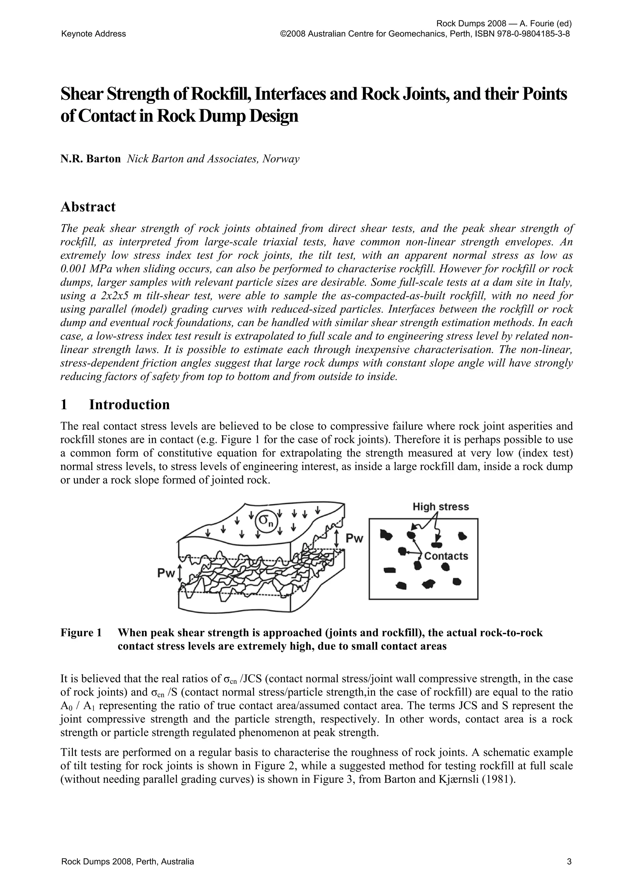 Shear Strength Of Rockfill, Interfaces And Rock Joints, And Their ...