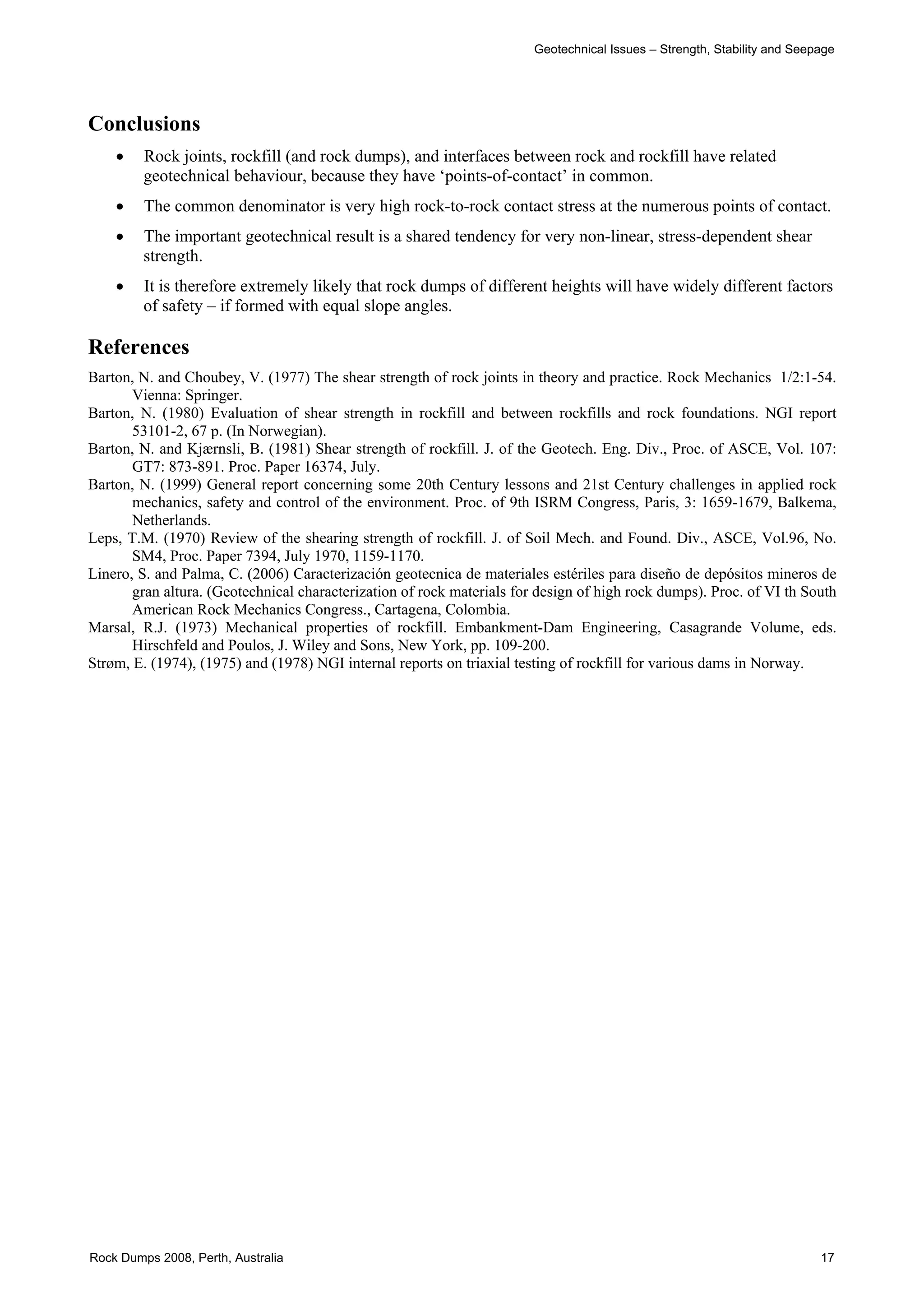 Shear Strength Of Rockfill, Interfaces And Rock Joints, And Their ...
