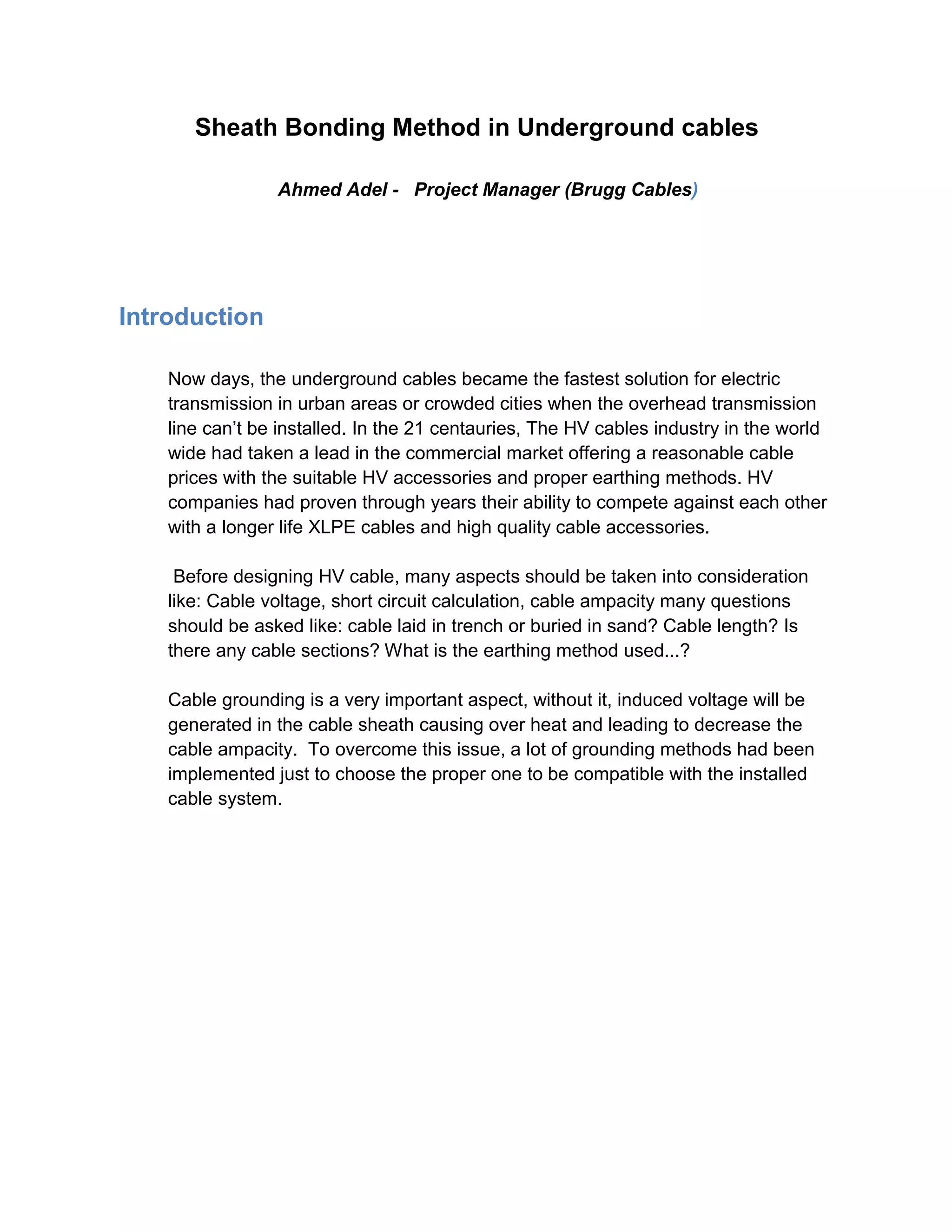 Sheath bonding method for underground cables | PDF