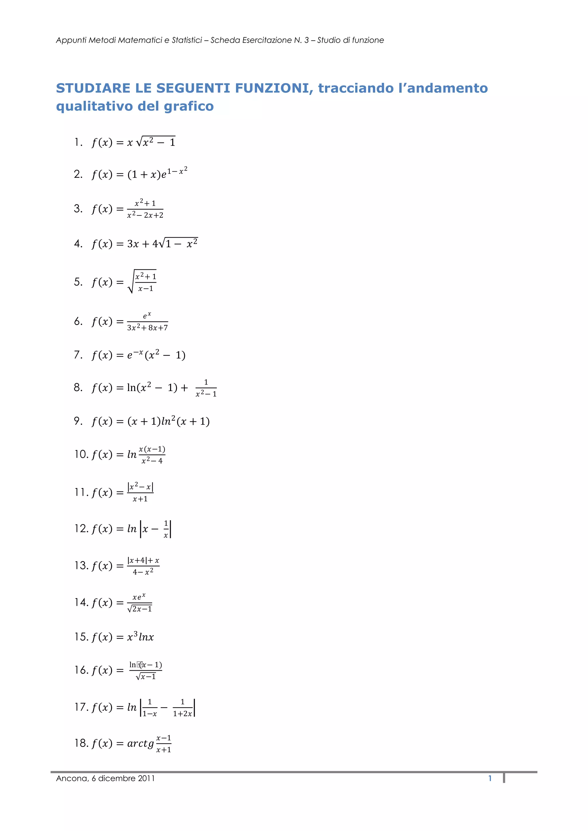 Sheda esercizi n3 studio di funzione | PDF
