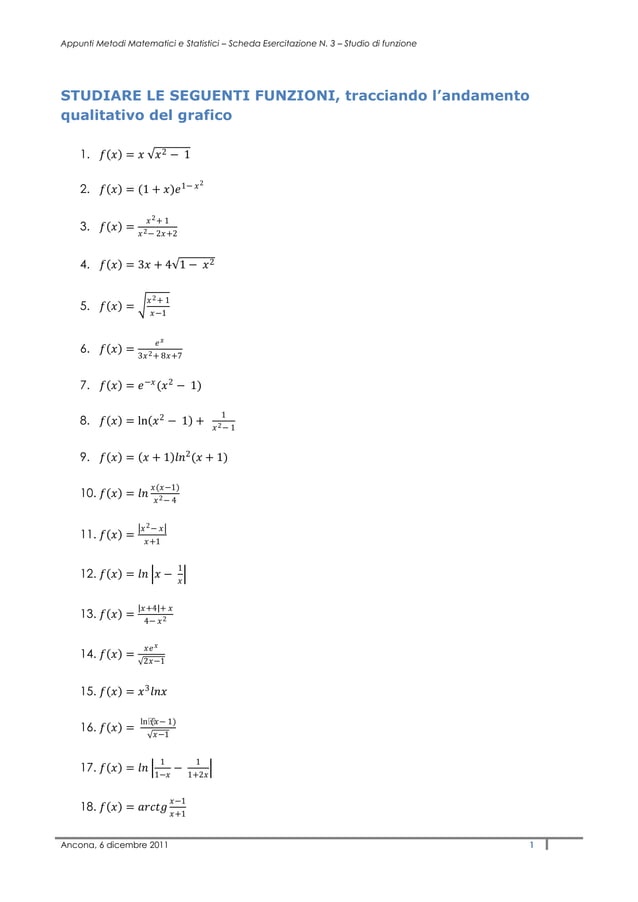 Sheda esercizi n3 studio di funzione | PDF