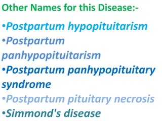 Sheehan's syndrome and simmond's syndrome | PPTX