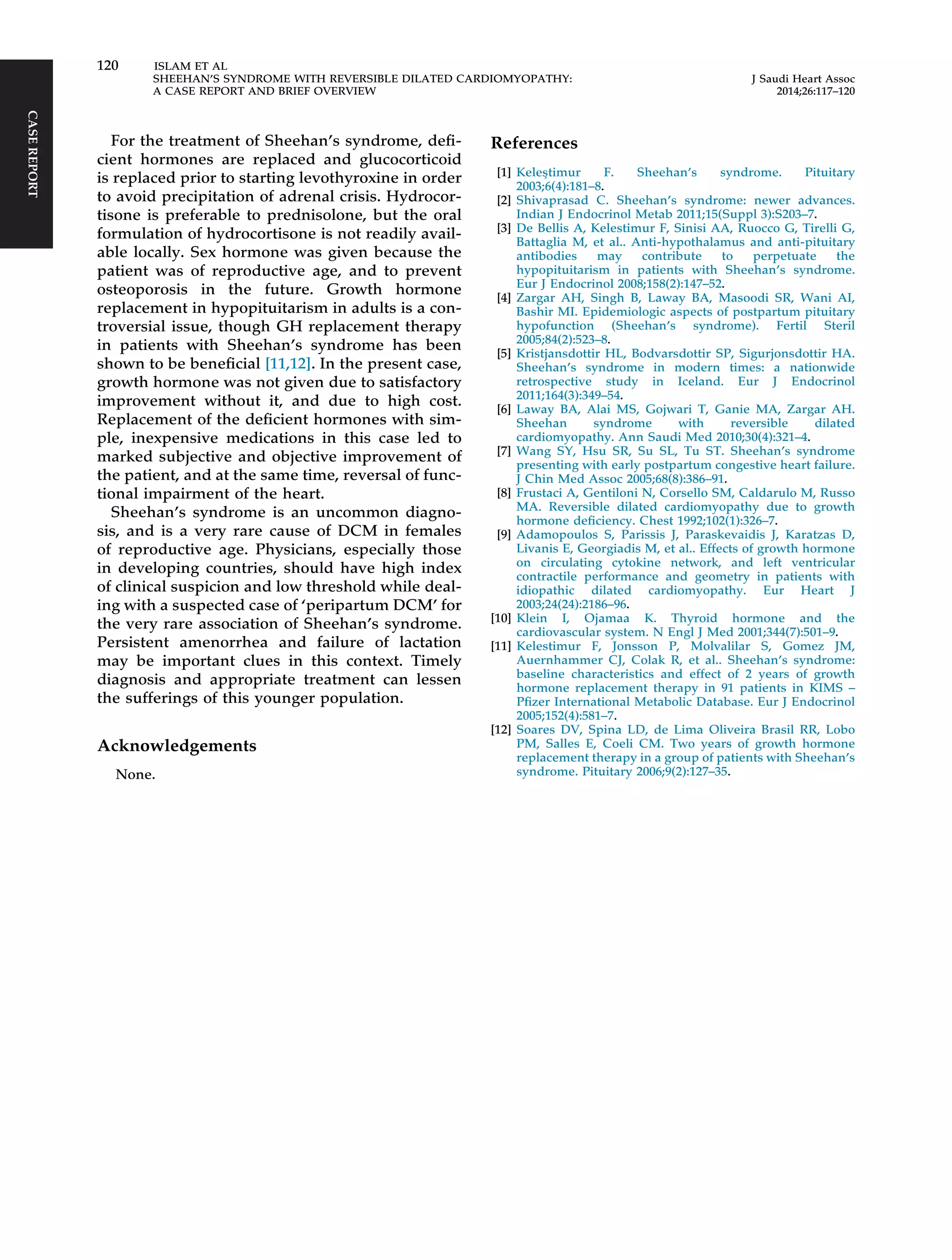 Sheehan’s syndrome with reversible dilated cardiomyopathy: A case ...