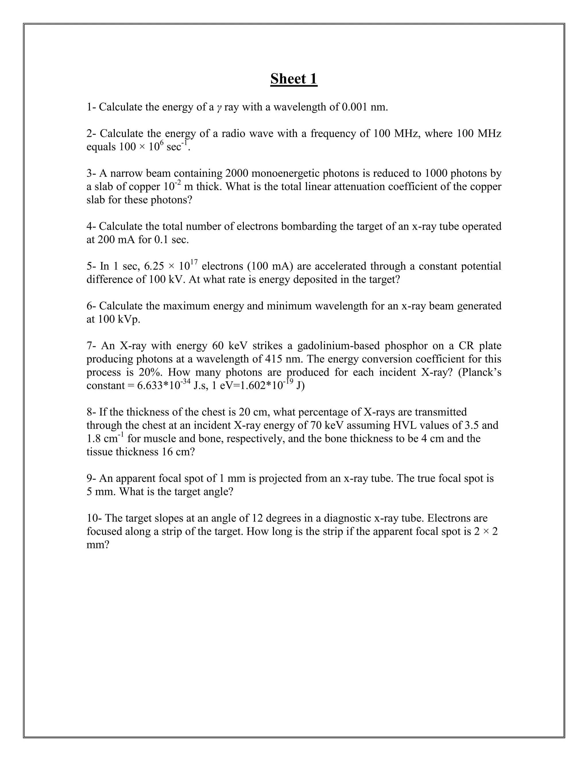 Medical Equipment Sheet 1 | PDF
