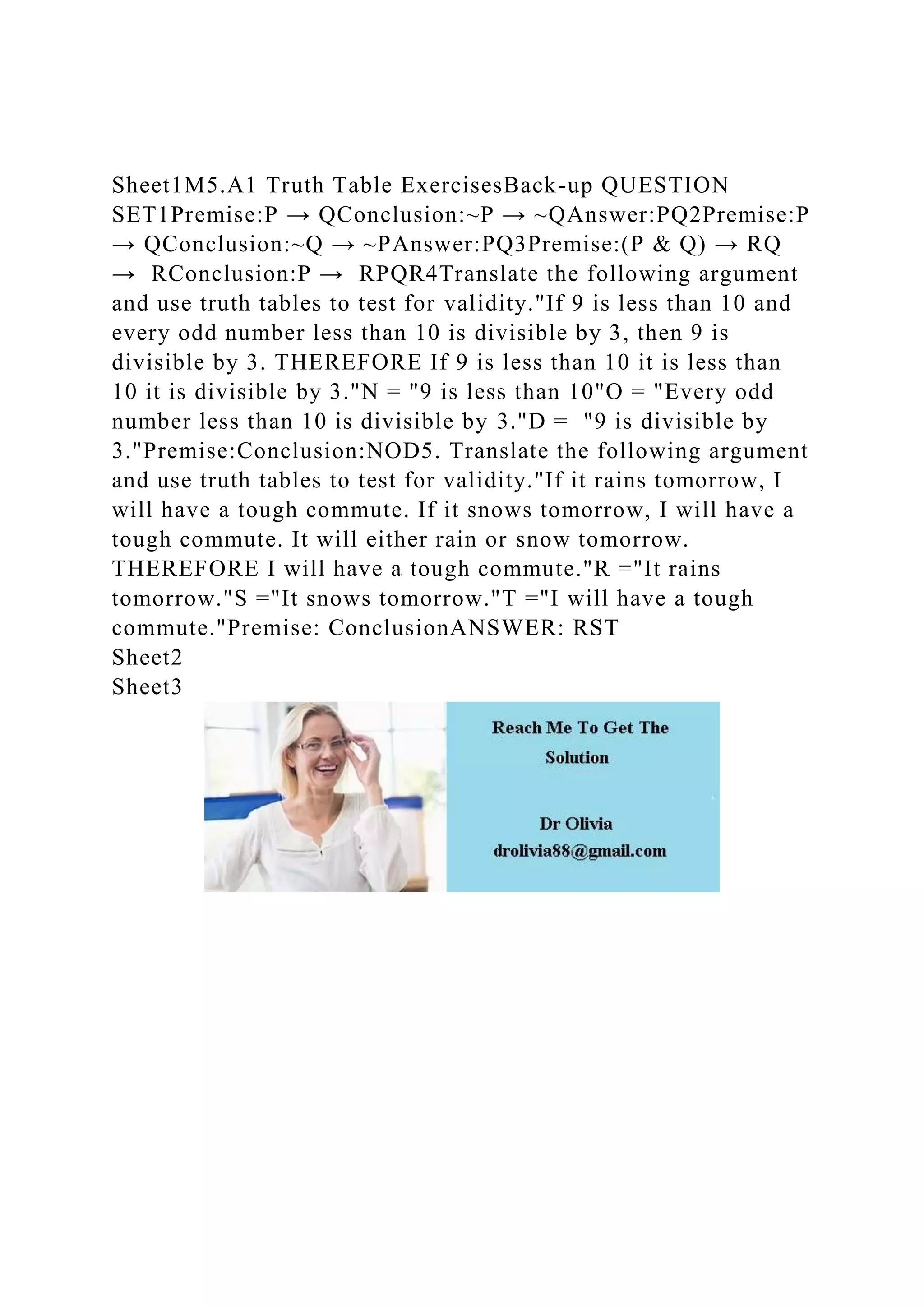 Sheet1M5.A1 Truth Table ExercisesBack-up QUESTION SET1PremiseP → .docx