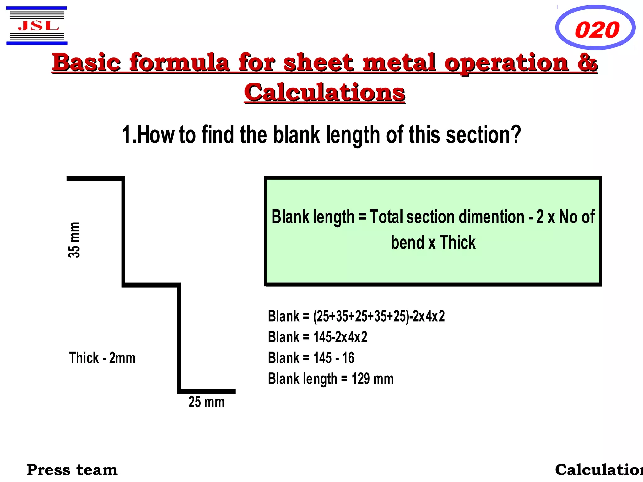 Sheet matel calculations | PPT