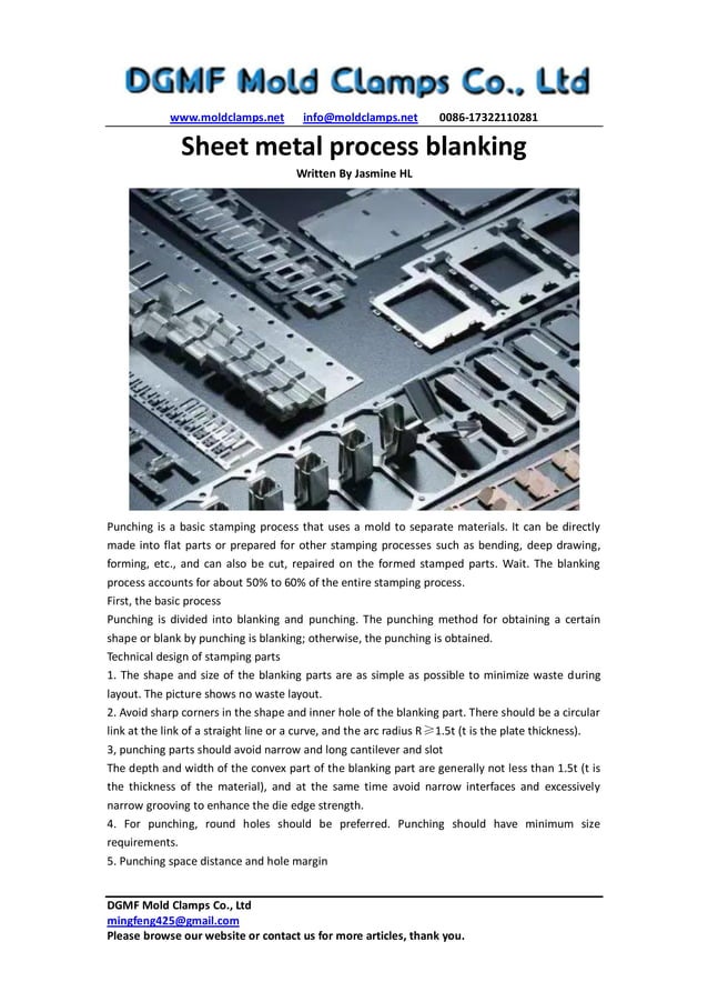 Sheet metal process blanking -dgmf mold clamps co., ltd | PDF