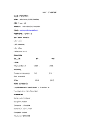 Sheet of lifetime | DOCX