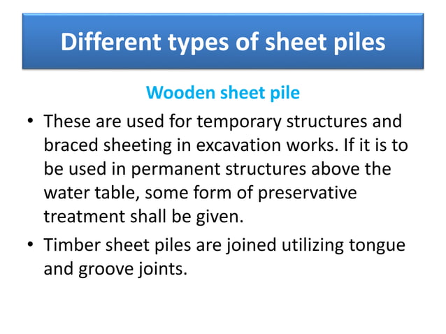 Sheet piles; advantages, types and methods | PPTX