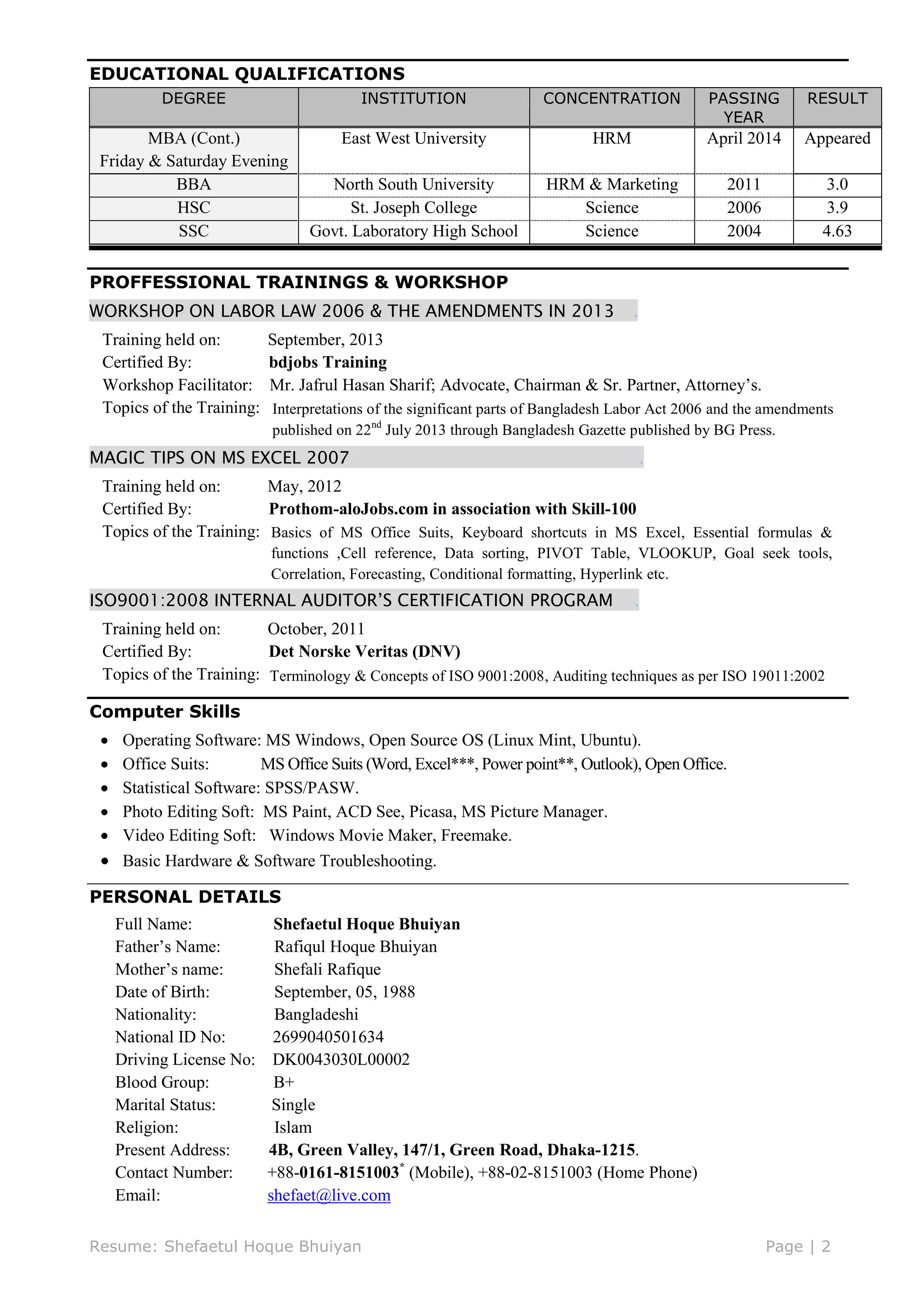 Shefaet cv jan-2014 | PDF