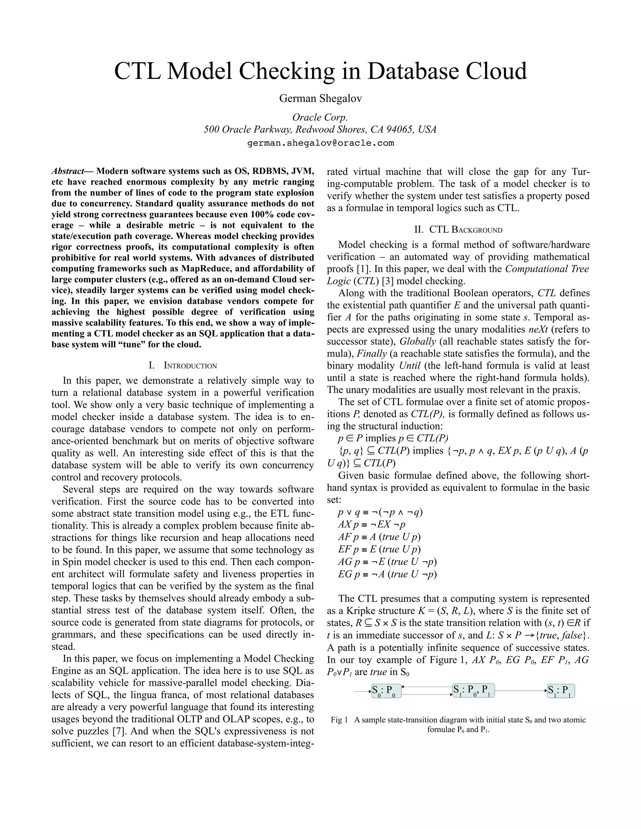 CTL Model Checking in Database Cloud | PDF