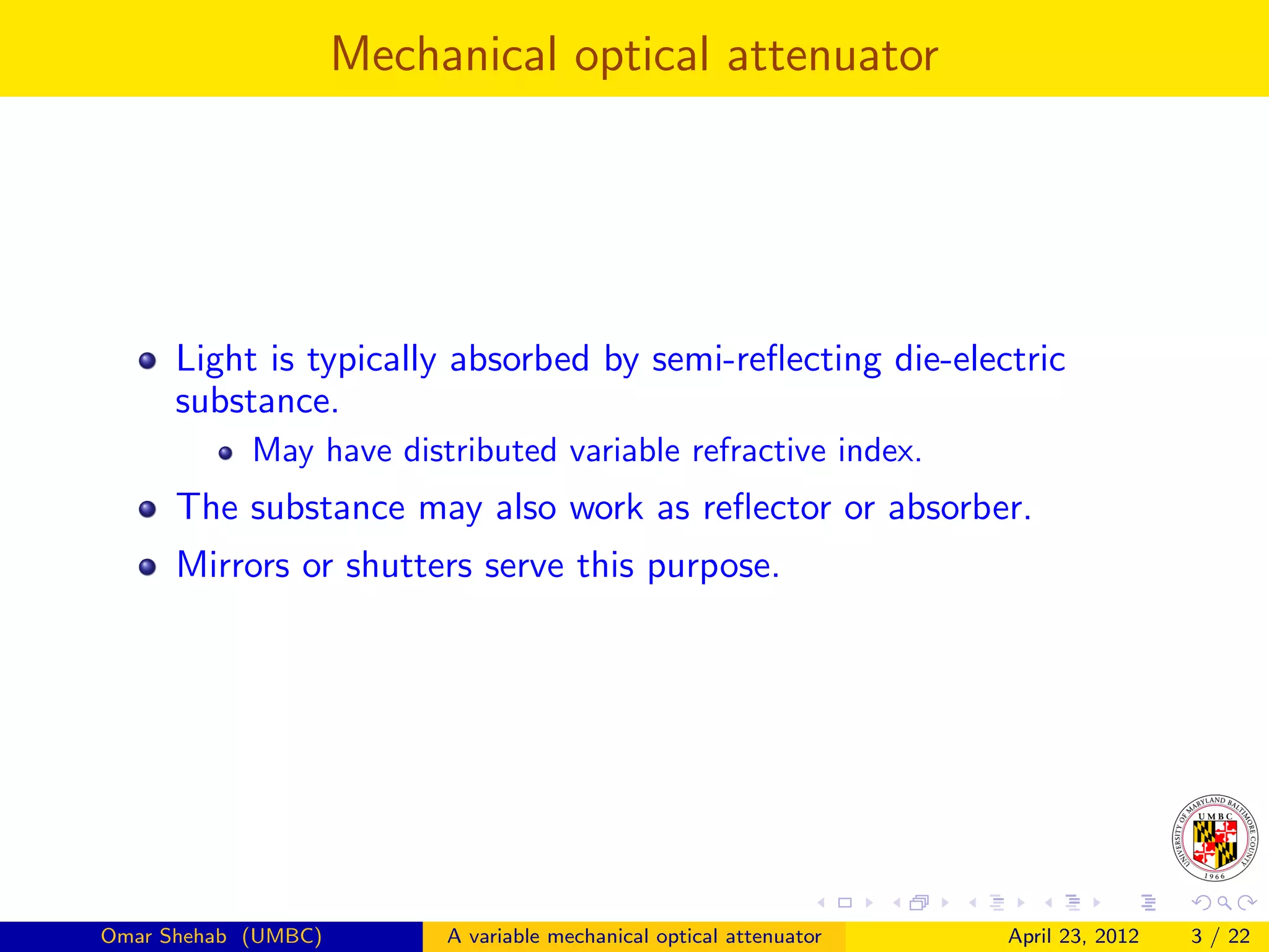 A variable mechanical optical attenuator | PDF