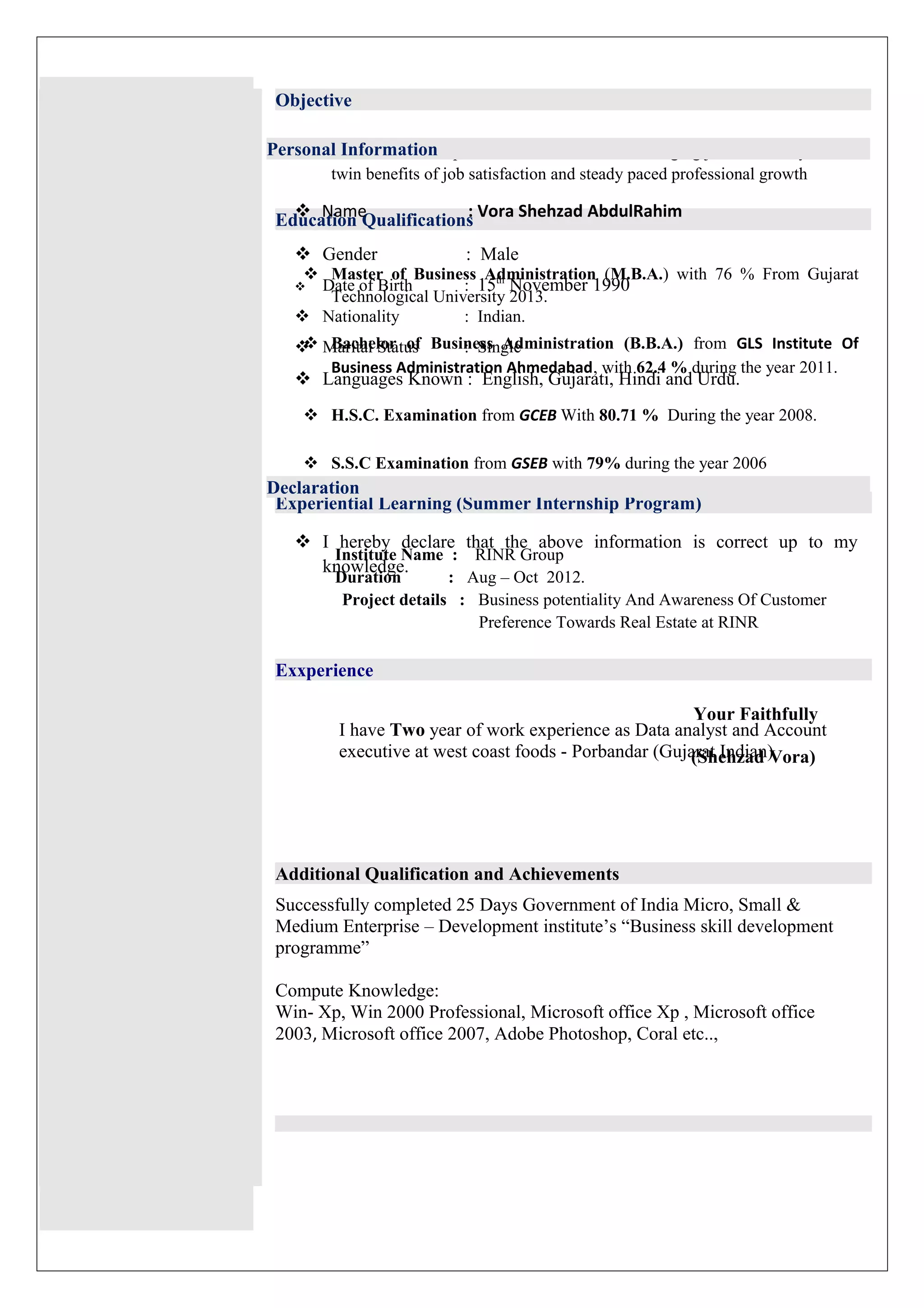 Shehzad a. vora | DOC | Business | Business and Finance