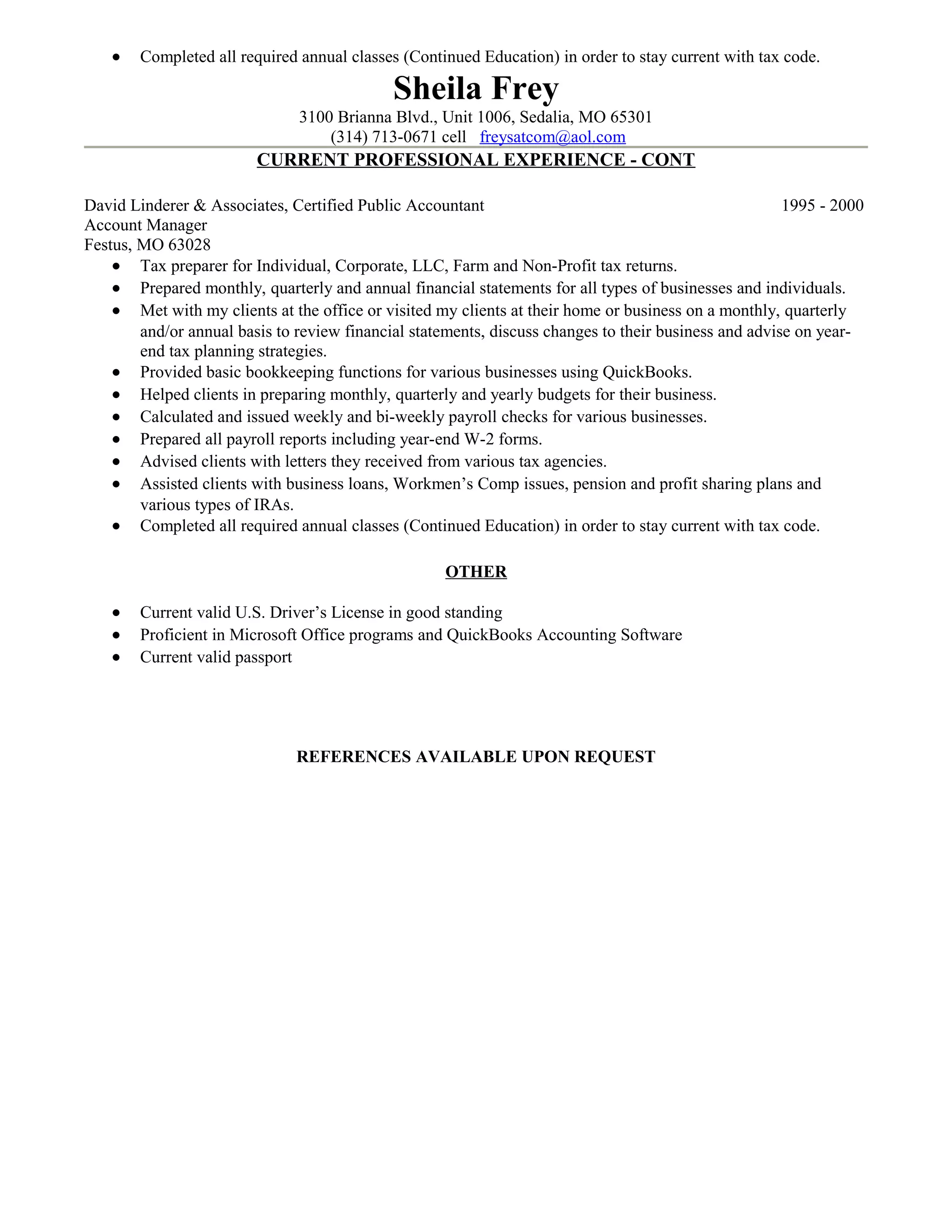 Sheila frey resume | DOC