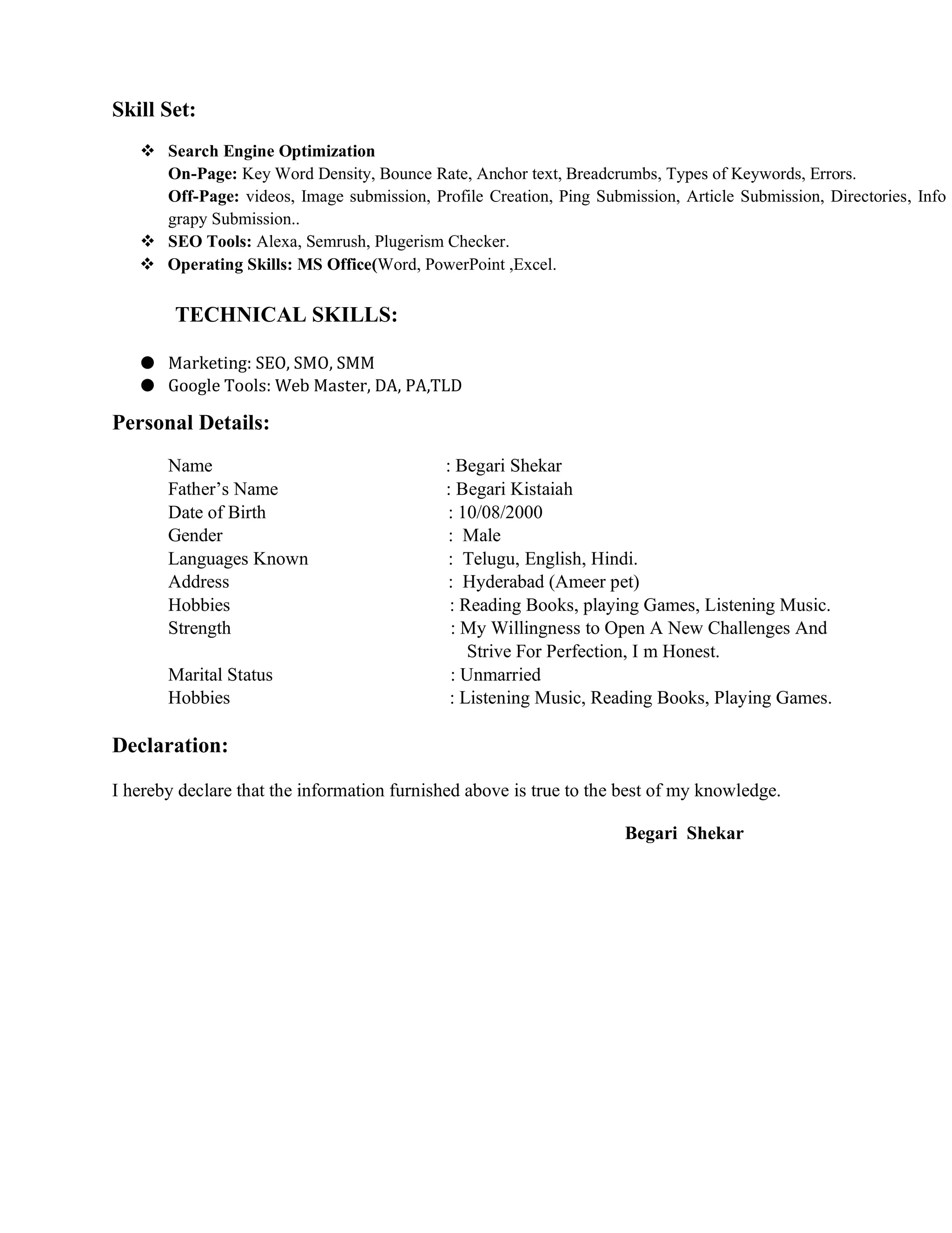 Shekar begari | PDF | Internet | Computing