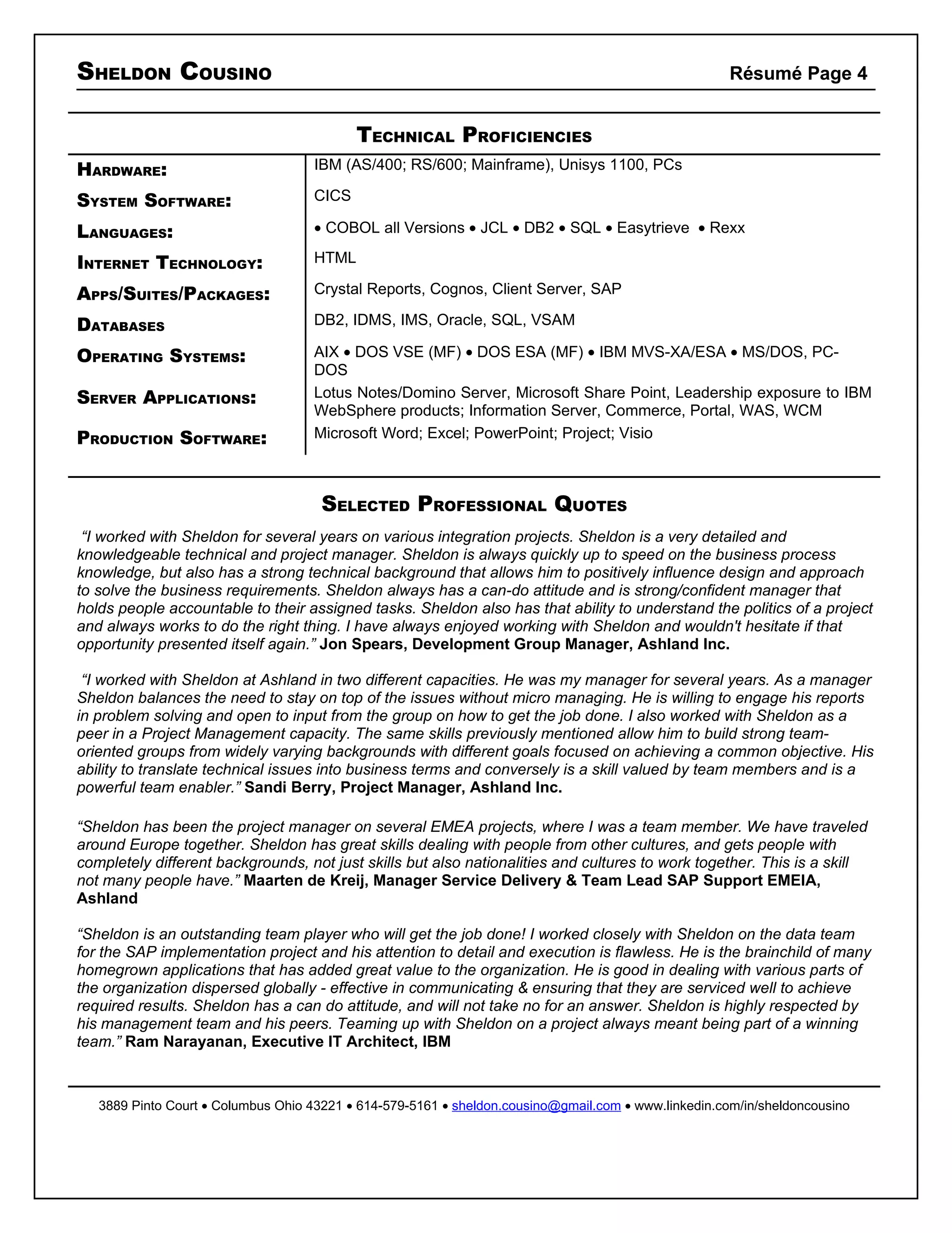 Sheldon cousino resume | DOC