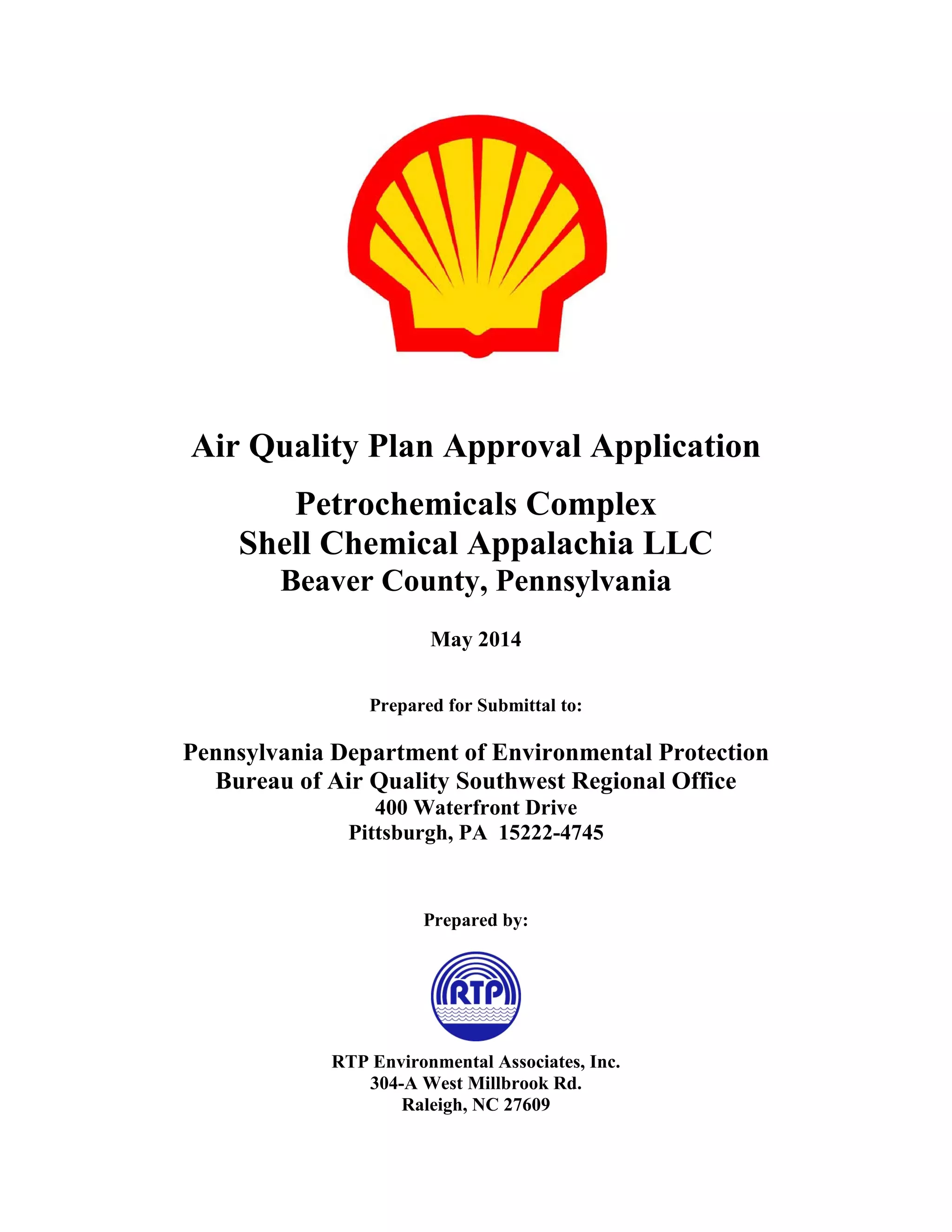 Shell Air Quality Plan Approval application for PA Ethane Cracker Plant ...