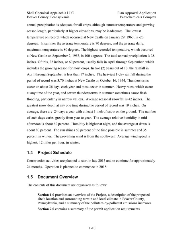 Shell Air Quality Plan Approval application for PA Ethane Cracker Plant ...