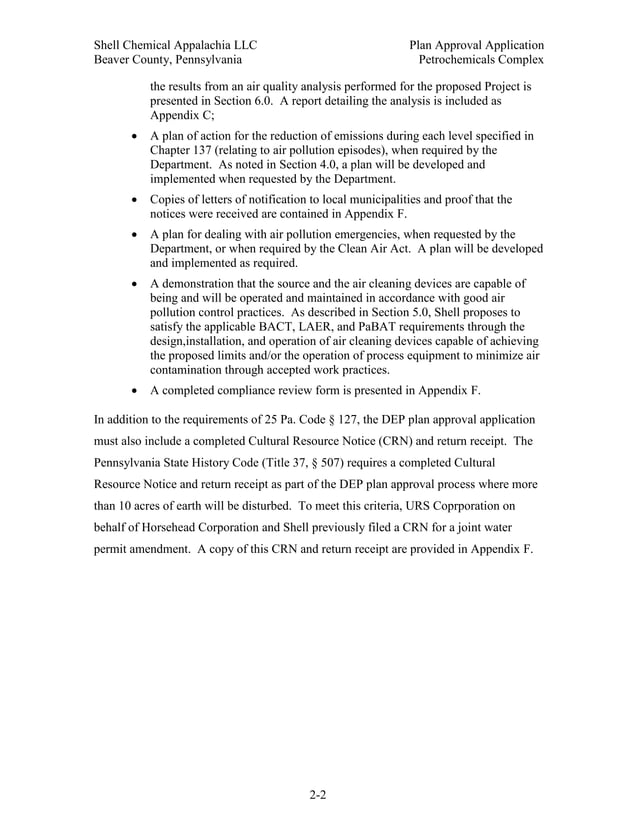 Shell Air Quality Plan Approval application for PA Ethane Cracker Plant ...