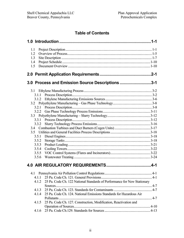 Shell Air Quality Plan Approval application for PA Ethane Cracker Plant