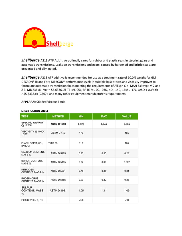 Shellberge atf additive | PDF