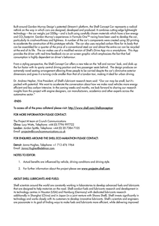 Shell Project M Concept Car - Press Release | PDF