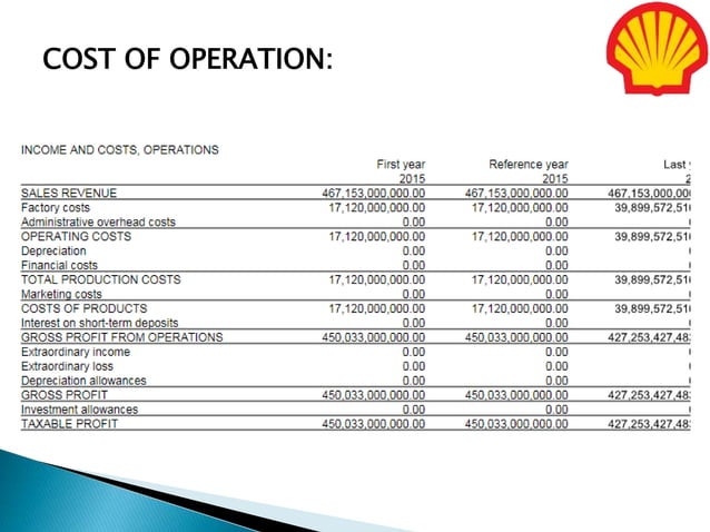 Mock projection of financial statement on SHELL company | PPTX