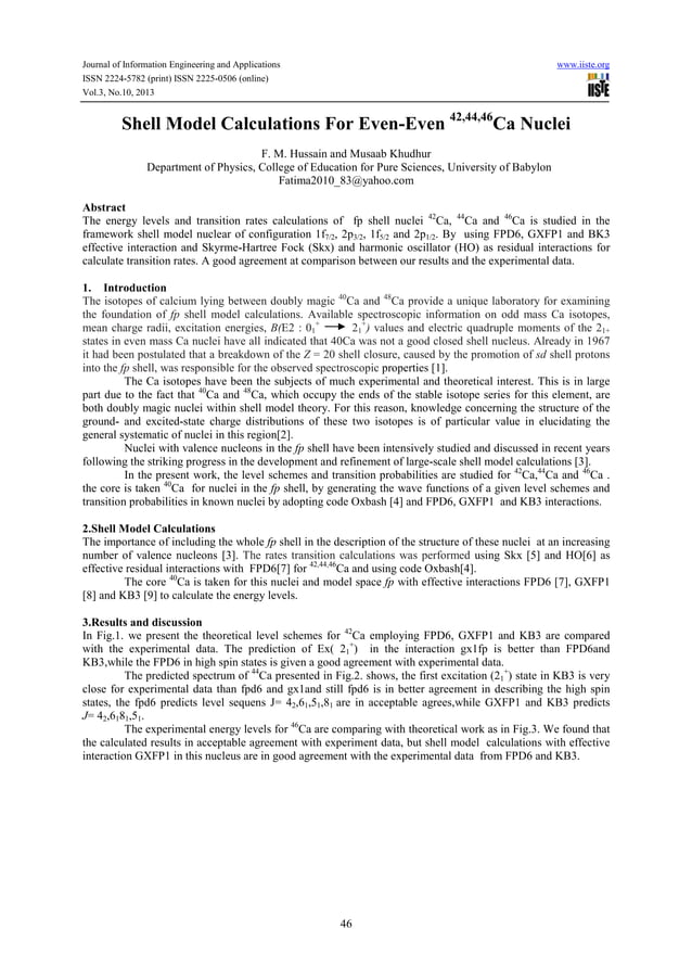 Shell model calculations for even even 42,44,46 ca nuclei | PDF